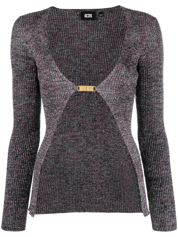 Gcds Glittered V-neck Cardigan - Grey