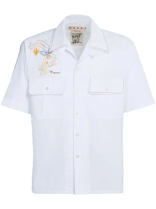Marni Embroidered-logo Short-sleeve Shirt - White