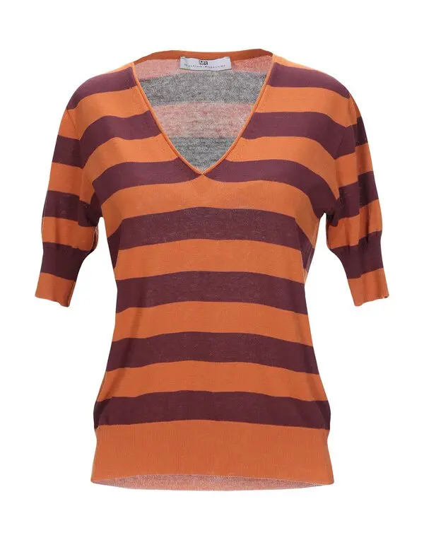 MASSIMO REBECCHI Striped Cotton Knit Sweater - Rust