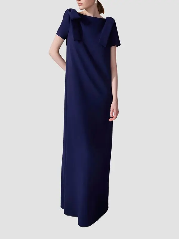 Carolina Herrera Short-sleeve Bow-embellished Gown - Midnight