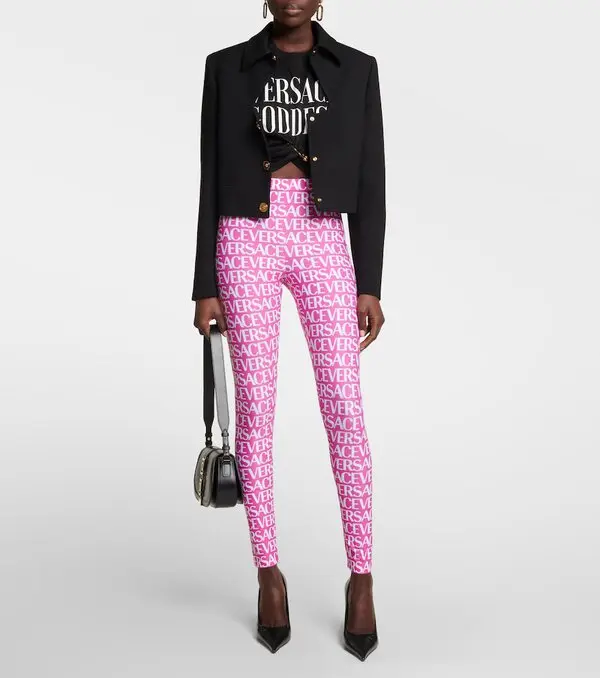 Versace Logo Printed Leggings - Pink