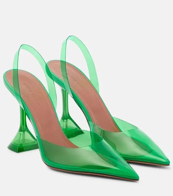 Amina Muaddi Holli Glass Slingback Pumps - Green