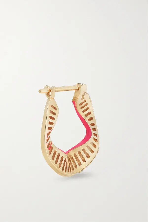 L’ATELIER NAWBAR Twisted Waves 18-karat Enamel And Diamond Hoop Earrings - Gold