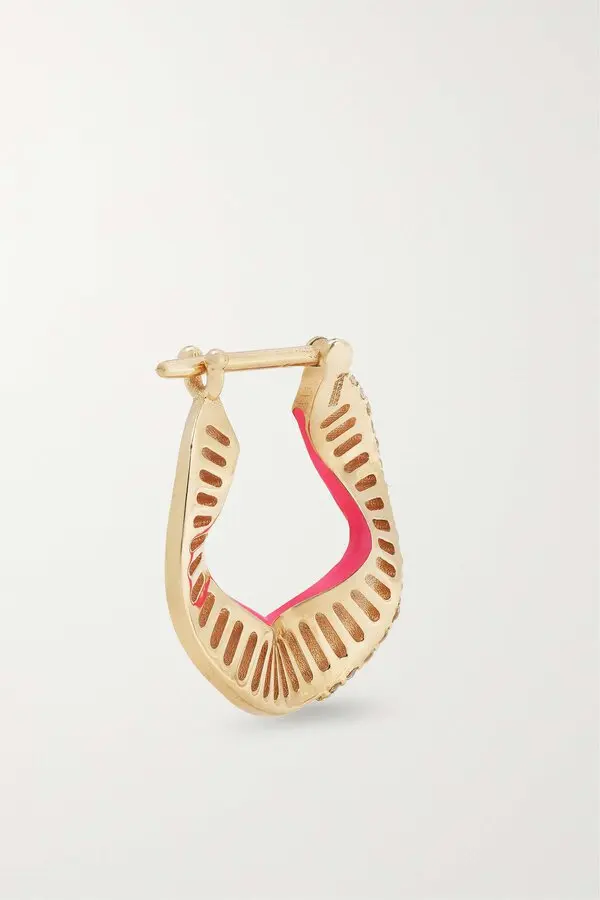 L’ATELIER NAWBAR Twisted Waves 18-karat Enamel And Diamond Hoop Earrings - Gold
