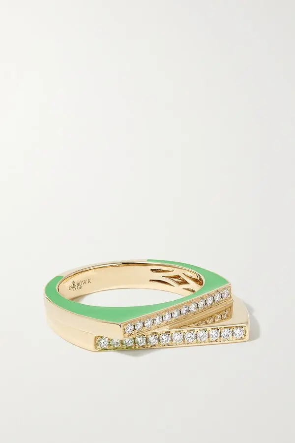 RAINBOW K Handcuff 14-karat Diamond And Enamel Ring - Gold