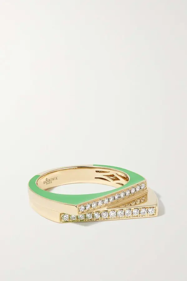 RAINBOW K Handcuff 14-karat Diamond And Enamel Ring - Gold