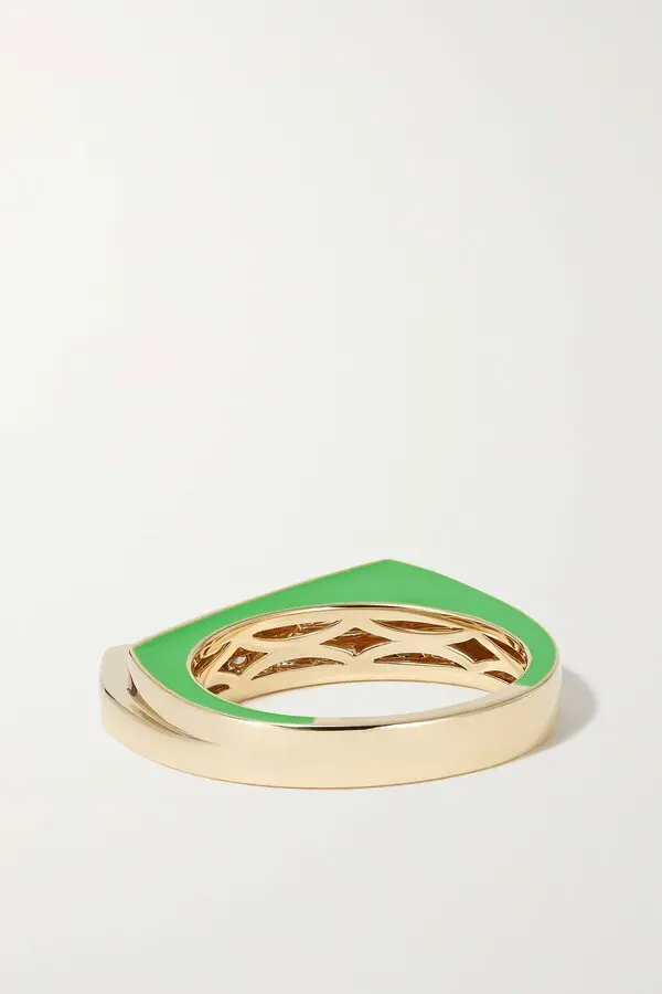 RAINBOW K Handcuff 14-karat Diamond And Enamel Ring - Gold