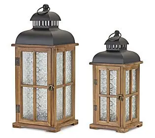 MELROSE Natural Wood Lantern W/ornate Patterned Panes - One-color