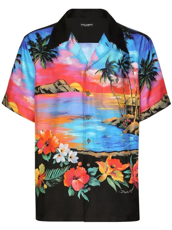Dolce & Gabbana Graphic-print Short-sleeve Shirt - Black