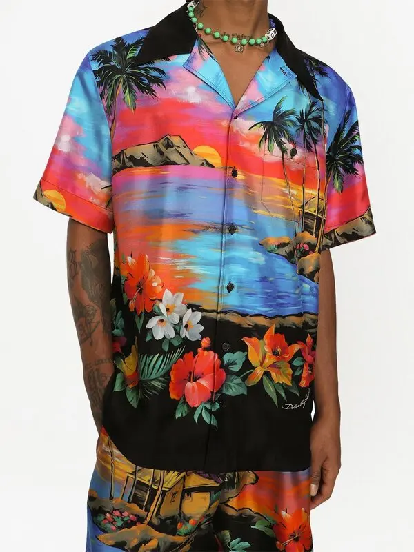 Dolce & Gabbana Graphic-print Short-sleeve Shirt - Black