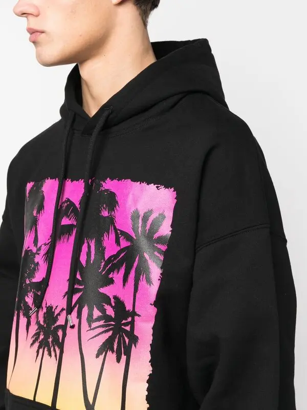 Dsquared2 Palm-tree Print Cotton Hoodie - Black