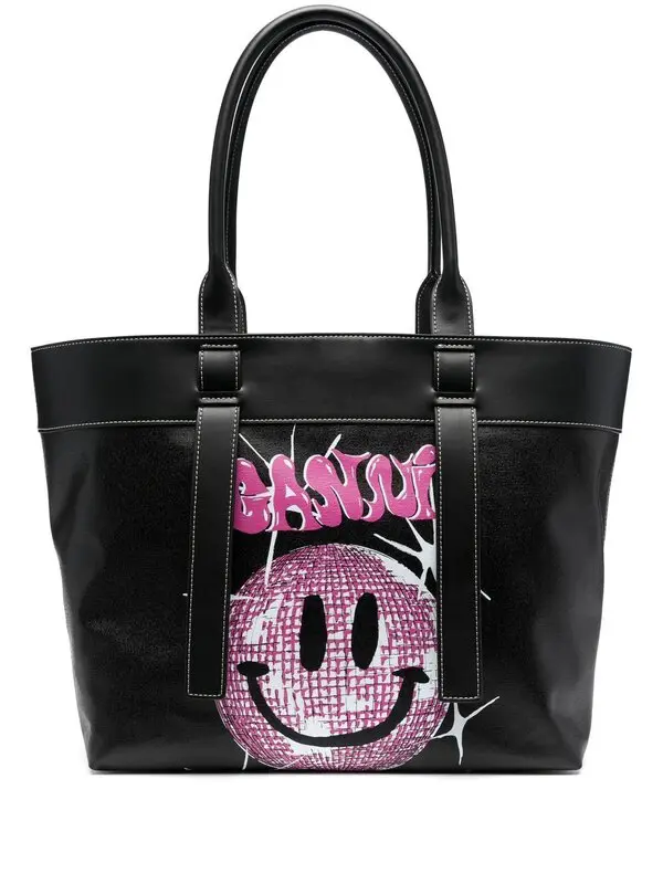 GANNI Smiley-print Tote Bag