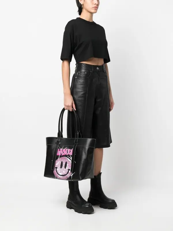 GANNI Smiley-print Tote Bag