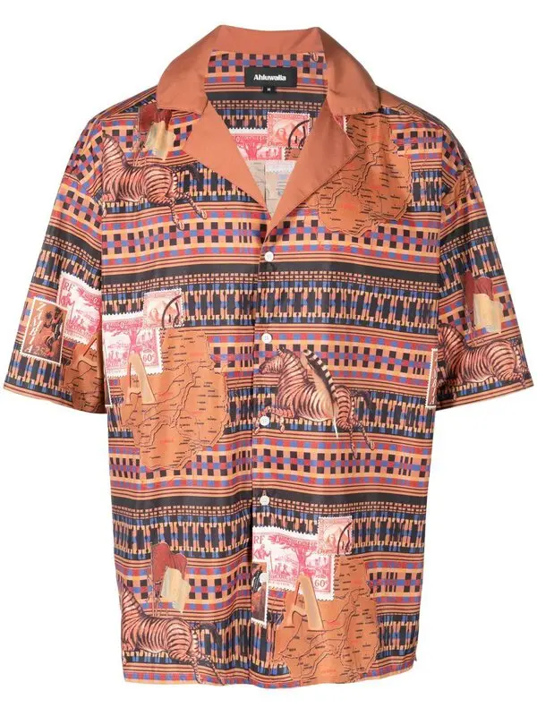 Ahluwalia Graphic-print Short-sleeve Shirt - Brown