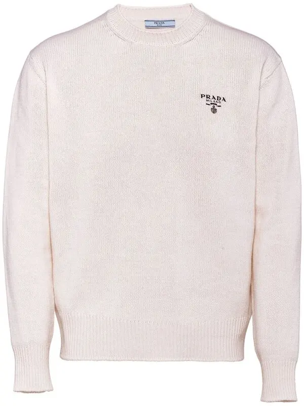 PRADA ホワイト　ニット Prada Logo-Embroidered Cashmere Sweater - White | Editorialist