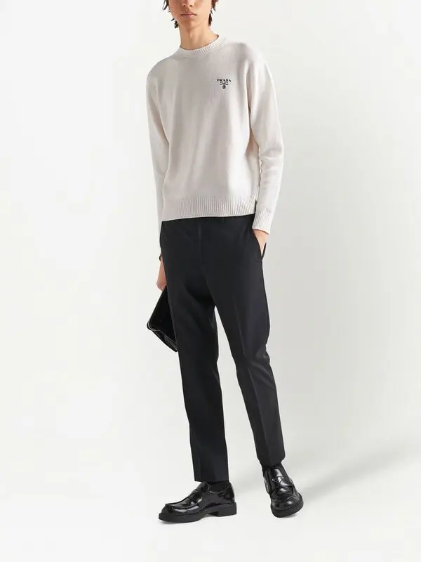 Prada Logo-embroidered Cashmere Sweater - White