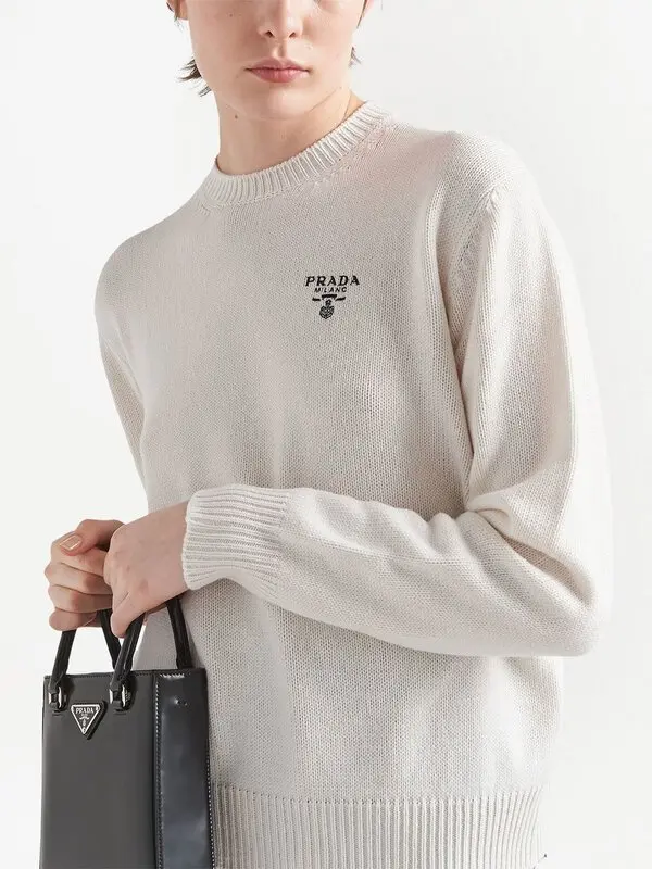 Prada Logo-Embroidered Cashmere Sweater - White | Editorialist