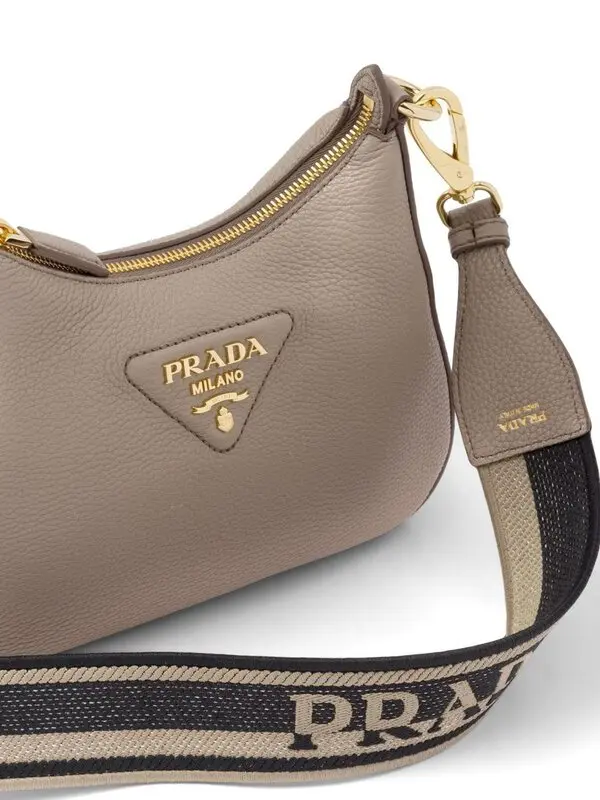 Prada Logo-Strap Shoulder Bag - Grey | Editorialist
