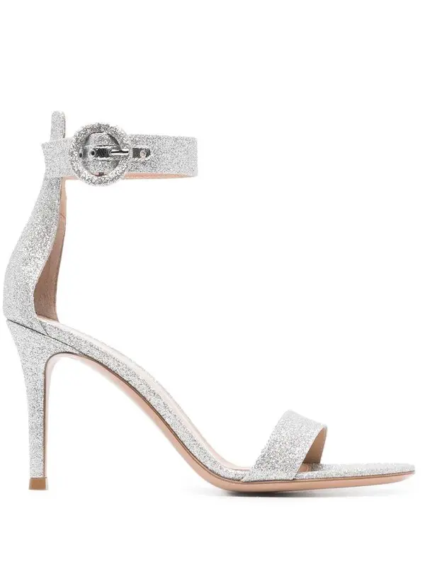 GIANVITO ROSSI Portofino 85mm Glitter Sandals - Silver