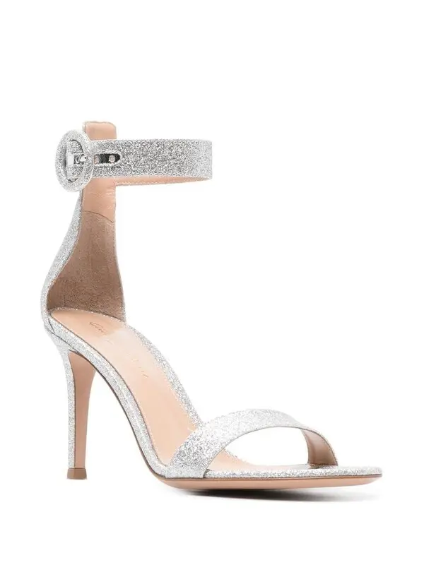 GIANVITO ROSSI Portofino 85mm Glitter Sandals - Silver