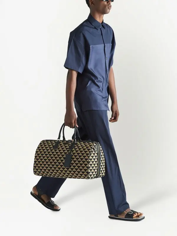 Prada Symbole Embroidered Fabric Travel Bag