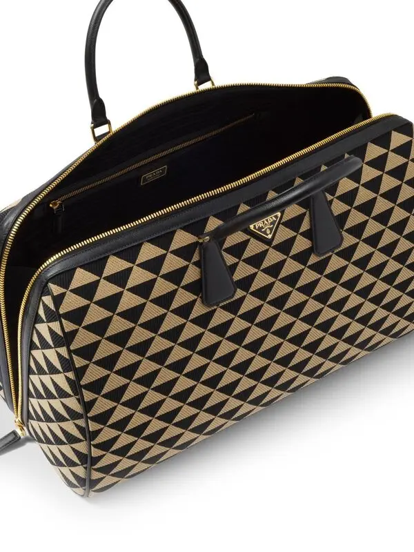 Prada Symbole Embroidered Fabric Travel Bag