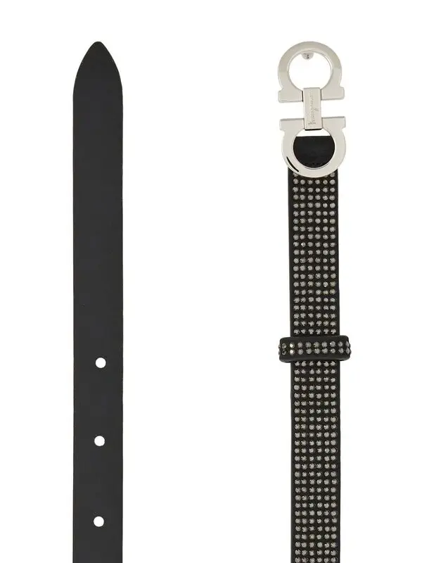Salvatore Ferragamo Gancini Crystal-Embellished Black Nero Leather Belt  $580 Salvatore Ferragamo Gancini Crystal-Embellished Black Nero  main image 4
