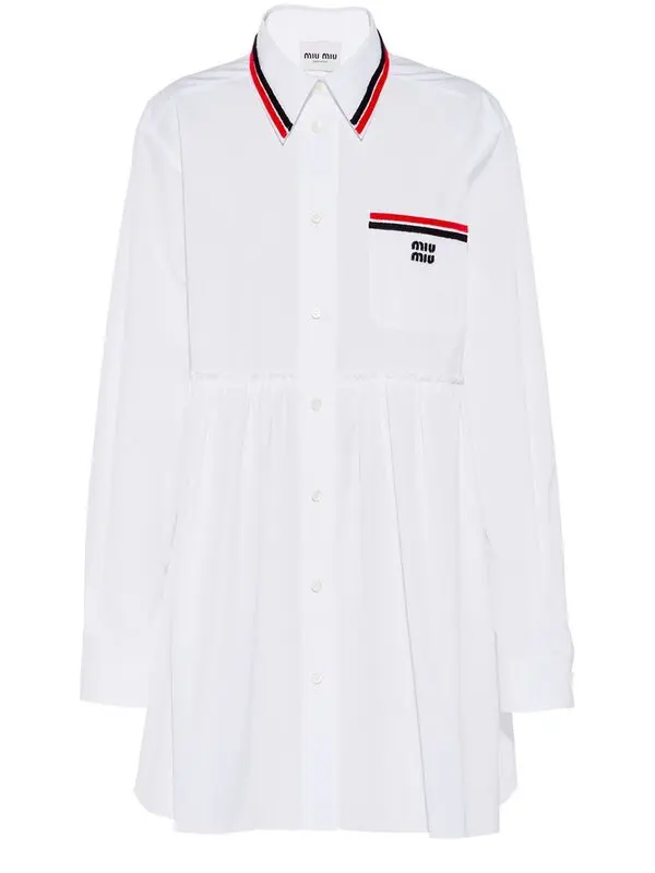 Miu Miu Logo-Embroidered Mini Shirt Dress - White | Editorialist