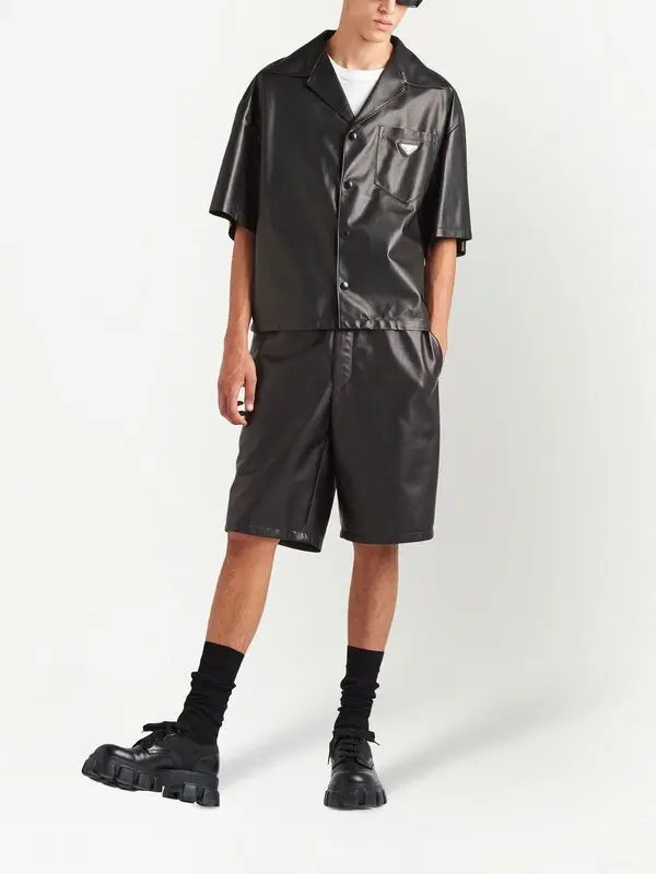 Prada Nappa-leather Bowling Shirt - Black