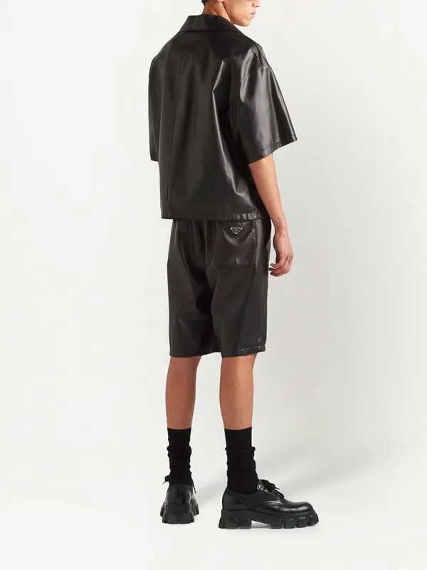 Prada Nappa-leather Bowling Shirt - Black