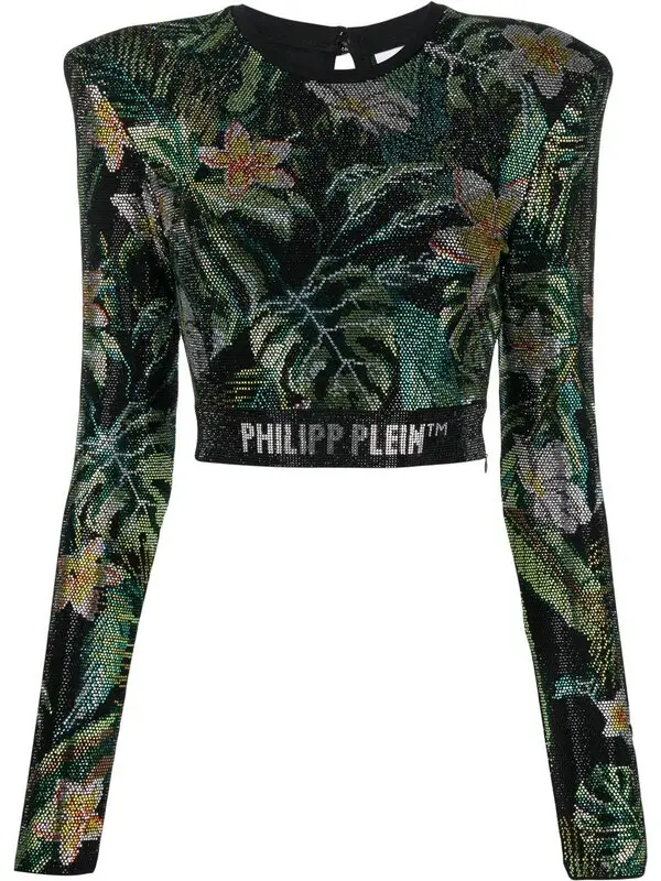 Philipp Plein Crystal-embellished Long-sleeved Top - Black