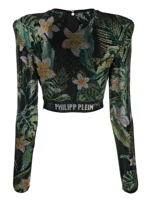 Philipp Plein Crystal-embellished Long-sleeved Top - Black