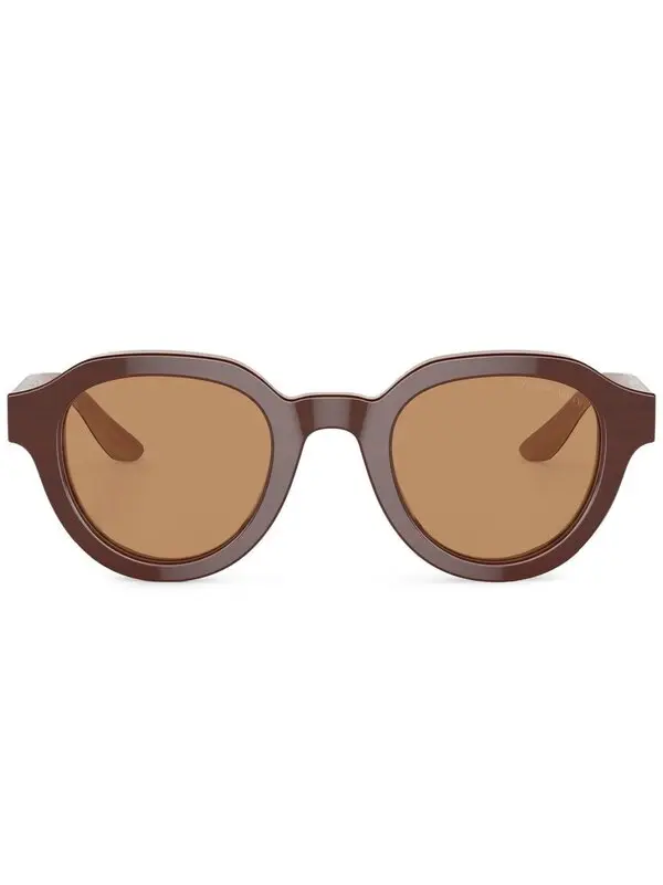 Giorgio Armani Logo-print Round-frame Sunglasses - Brown