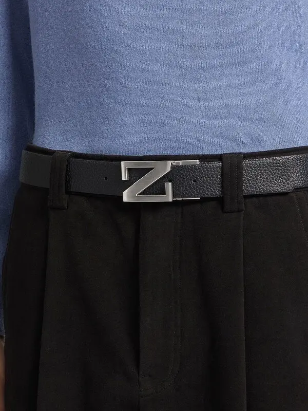 Zegna Leather Reversible Belt - Black