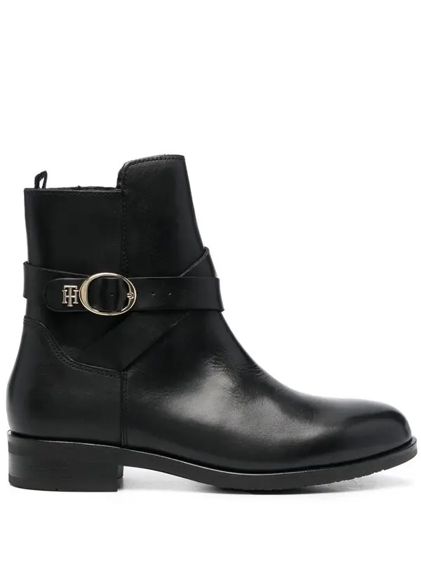 Tommy Hilfiger Buckle-detail Leather Ankle Boots