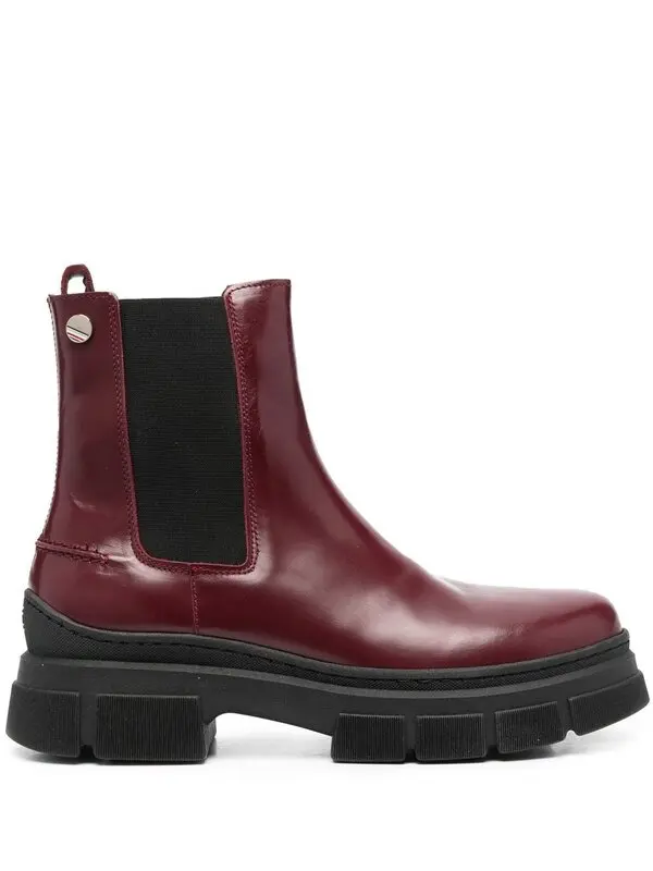 Tommy Hilfiger Leather Chelsea Boots With Chunky Sole - Red
