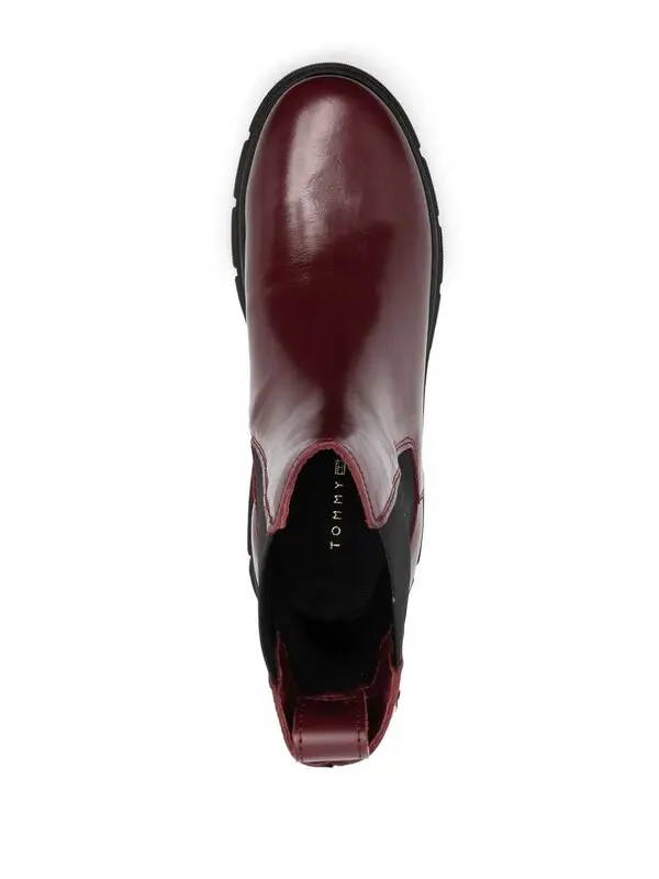 Tommy Hilfiger Leather Chelsea Boots With Chunky Sole - Red