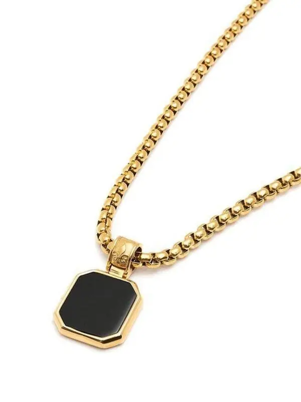 NIALAYA JEWELRY Square Onyx Pendant Necklace - Gold