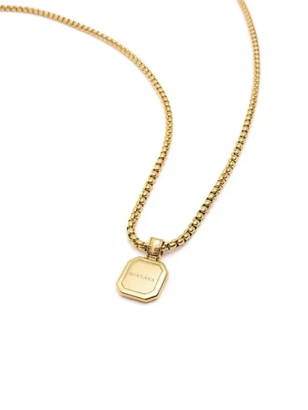 NIALAYA JEWELRY Square Onyx Pendant Necklace - Gold