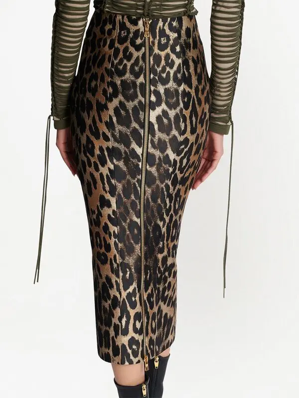 Balmain Leopard-print Straight Mid-length Skirt