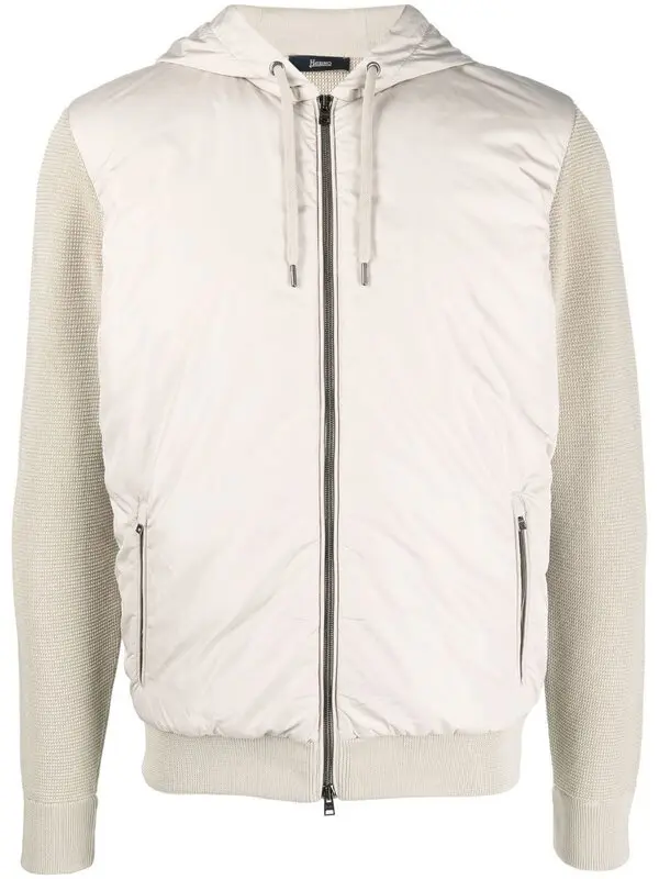 Herno Panelled Zipped Hooded Jacket - Neutrals