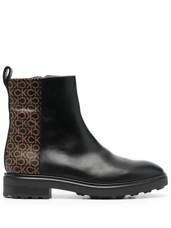 Calvin Klein Monogram-print Leather Ankle Boots