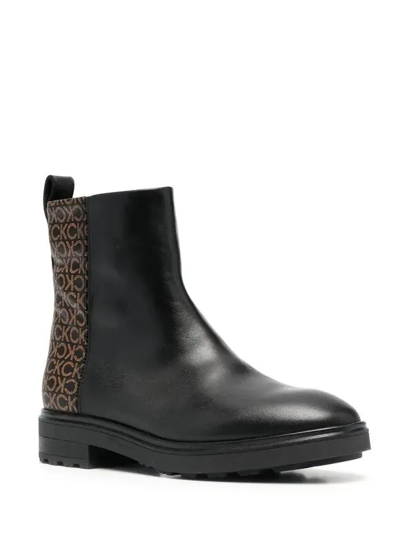 Calvin Klein Monogram-print Leather Ankle Boots