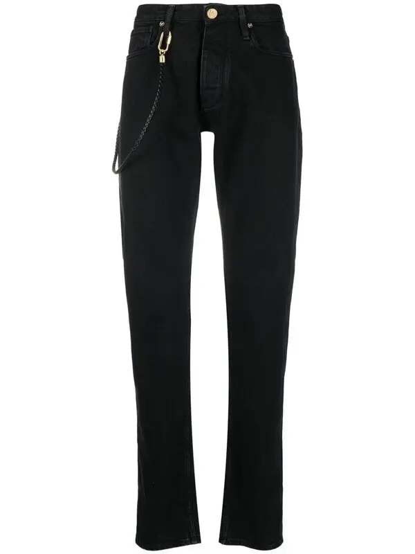 Emporio Armani Leather Strap Straight-leg Jeans - Black