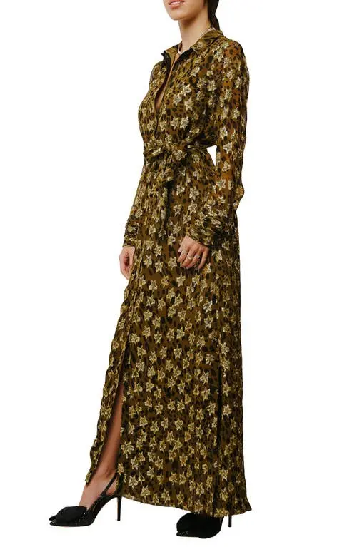 CIEBON Jynai Long Sleeve Shirtdress With Metallic Stars And Belt