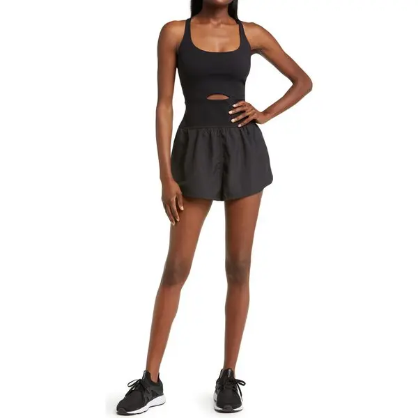 Free People Righteous Runsie Romper - 0010-black/black