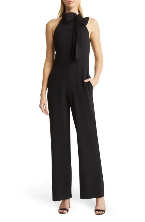 Vince Camuto Bow Neck Crepe Jumpsuit - Black
