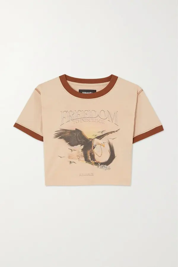 Ahluwalia Cropped Printed Cotton-blend Jersey T-shirt