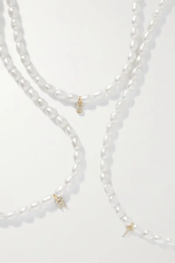 STONE AND STRAND Initial 10-karat Pearl And Diamond Necklace - Gold