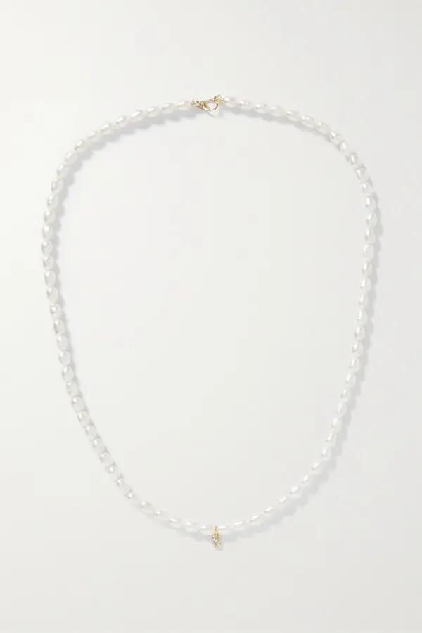 STONE AND STRAND Initial 10-karat Pearl And Diamond Necklace